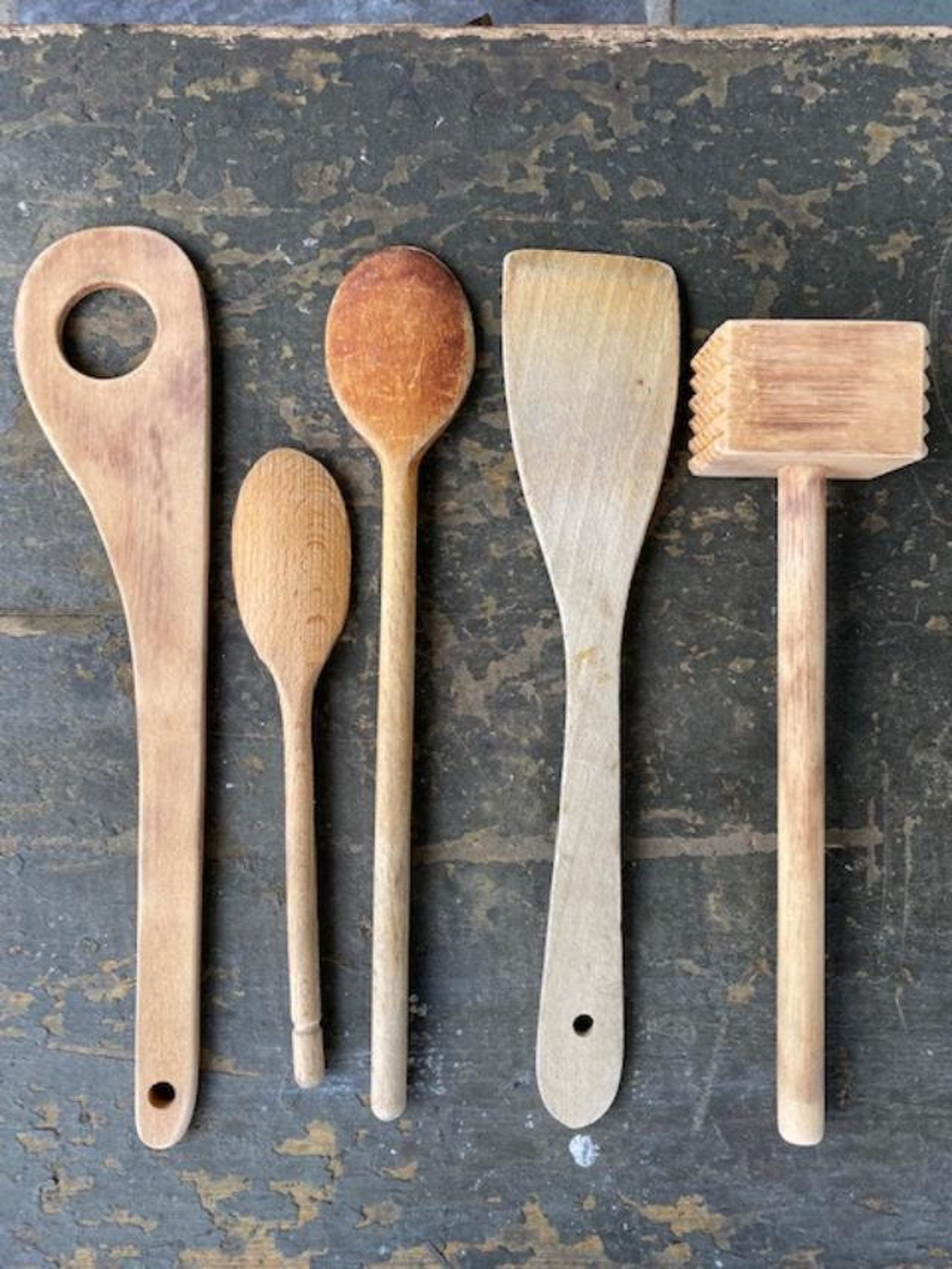 Primitive Wooden Utensil Set Set of 5 Farmhouse French - Etsy