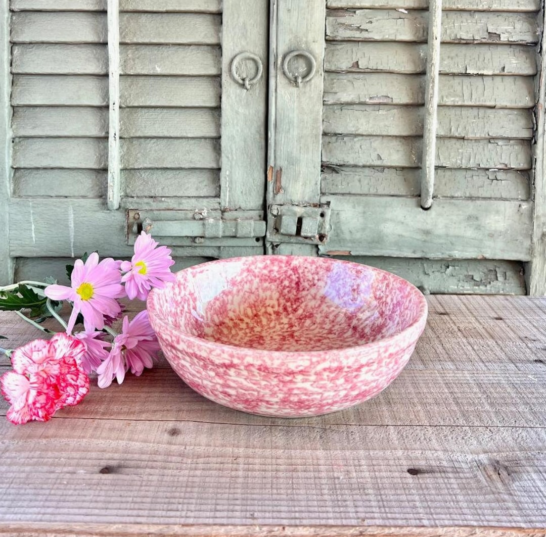 Beautiful Vintage Henn Pottery Pink Dinnerware Spongeware Serving Bowl ...