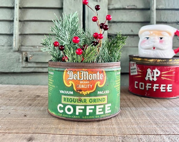 Awesome Vintage Del Monte Coffee Tin in Gorgeous Green & Red (no Lid ...