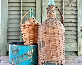 Beautiful Vintage Viresa Green Glass Wicker Wrapped Demijohn Bottle ...