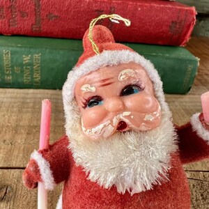 Sweet Mid Century Vintage Flocked Santa Skier Ornament Vintage ...