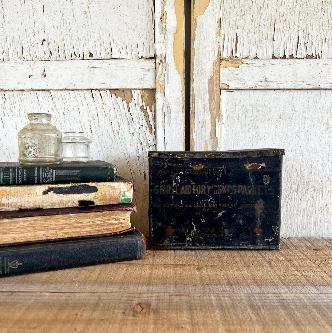 Antique Chippy Black Metal Johnson & Johnson Railroad Wound Packet ...