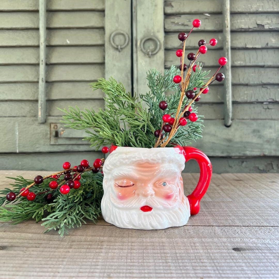 Vintage Ceramic jewel-eye Winking Santa Mug With Blue Jewel Eye HAS ...