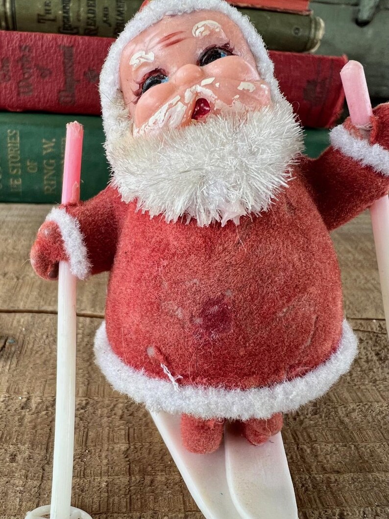 Sweet Mid Century Vintage Flocked Santa Skier Ornament - Etsy