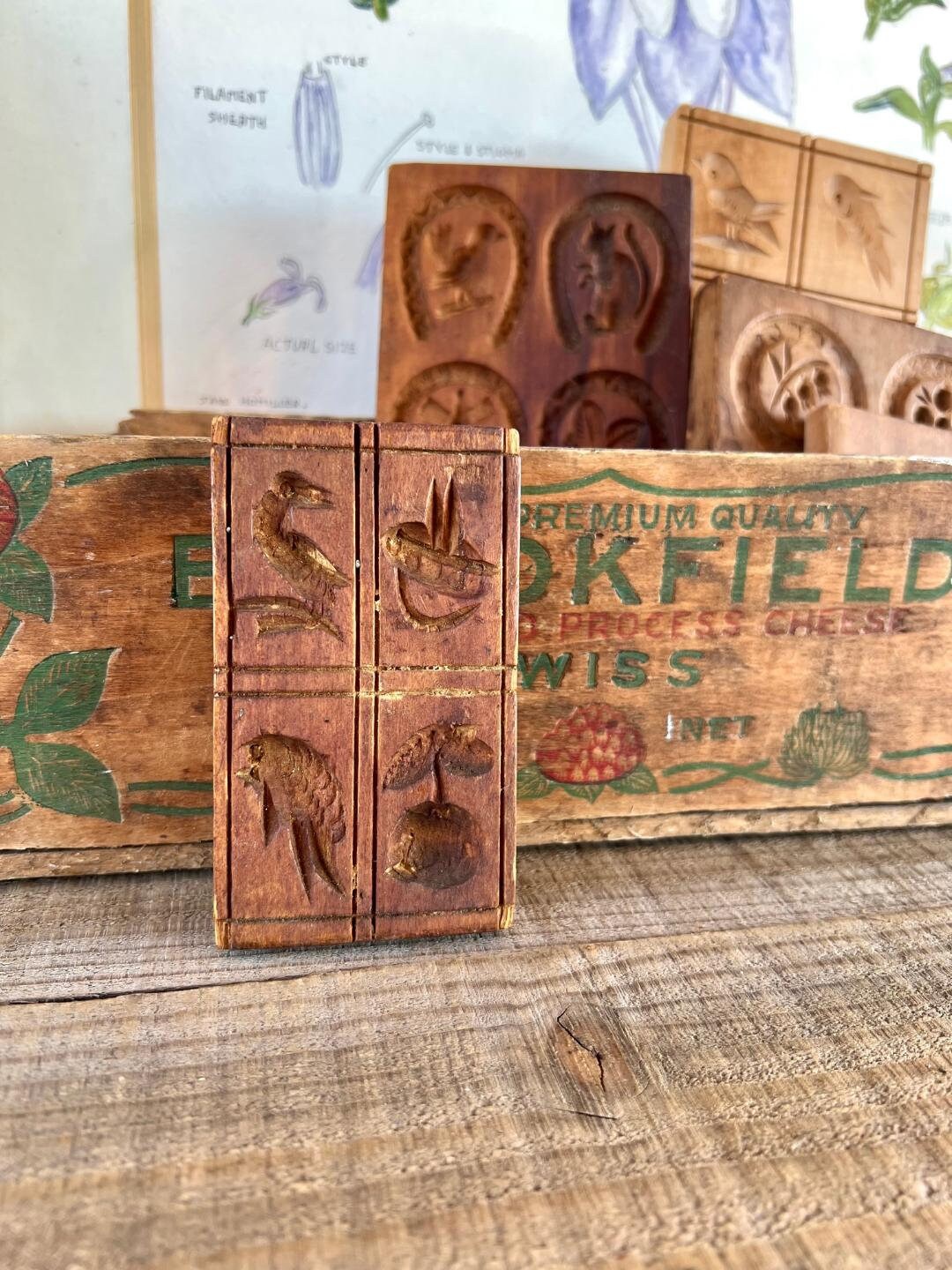 Beautiful Vintage Primitive Carved Wood Cookie Stamp / Butter Stamp ...