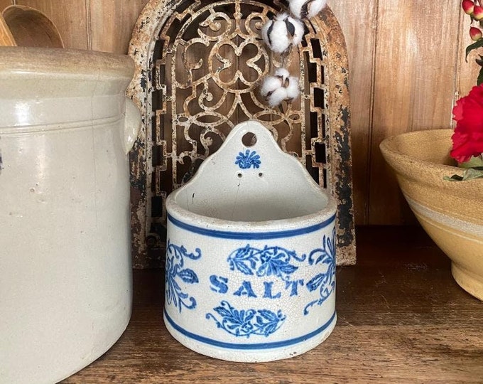 Gorgeous Antique Stoneware Salt Box With Cobalt Transfer (no Lid ...