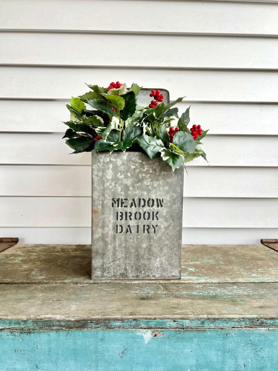 Fantastic Vintage Galvanized Metal Milk Box, Meadow Brook Dairy ...