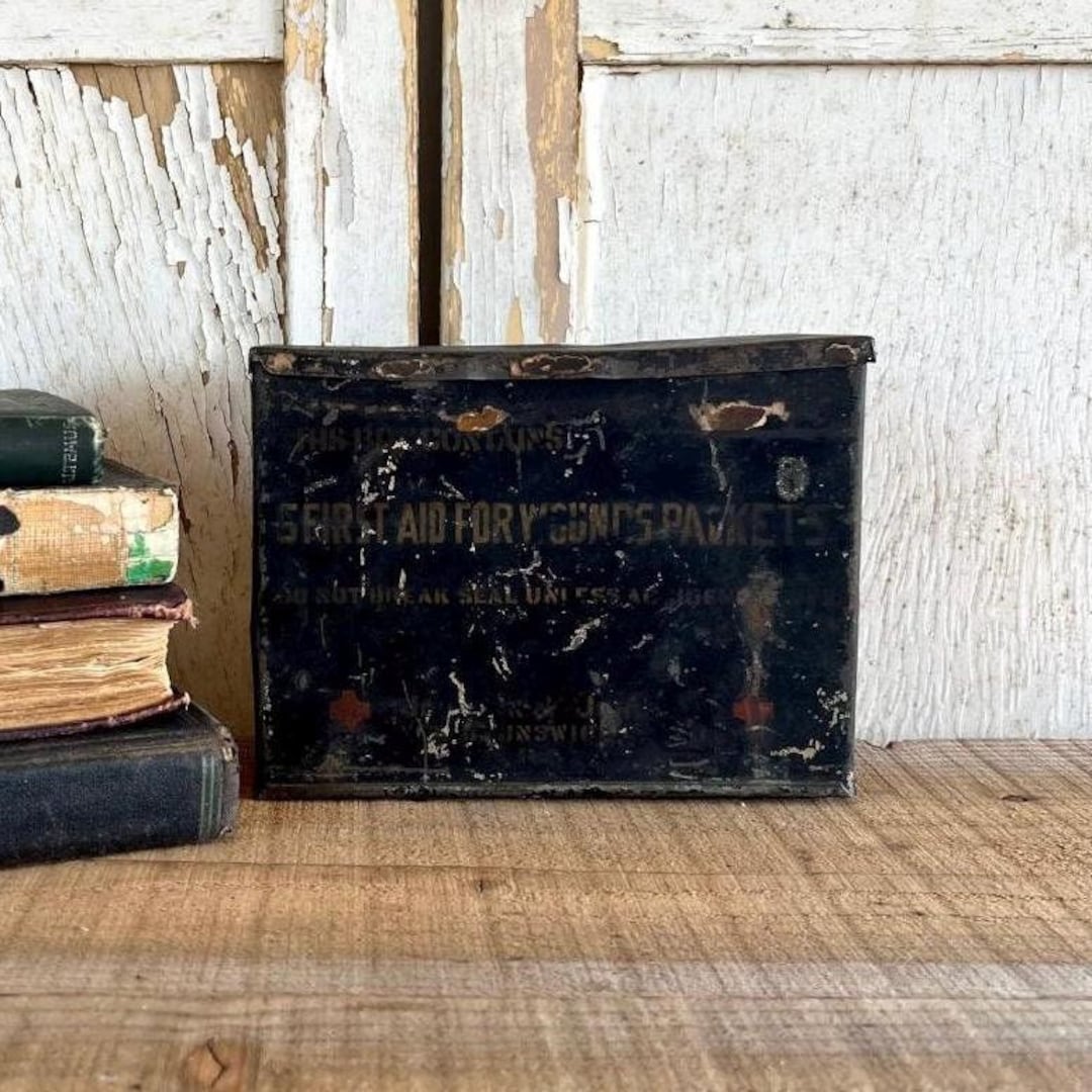Antique Chippy Black Metal Johnson & Johnson Railroad Wound Packet ...