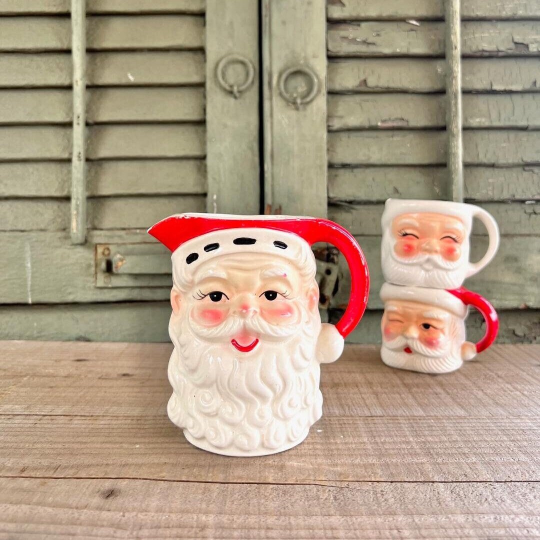 Phenomenal Rare Mid-century Vintage Hand Painted Ceramic Santa Pitcher ...
