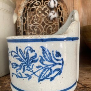 Gorgeous Antique Stoneware Salt Box With Cobalt Transfer no | Etsy