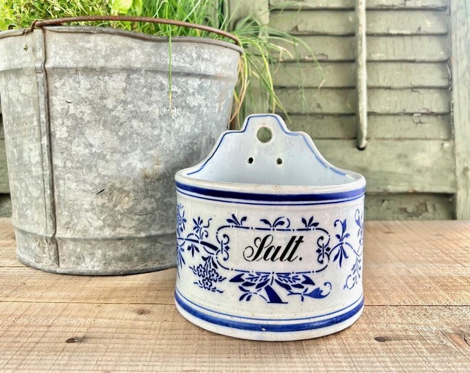 Gorgeous Antique Stoneware Salt Box Crock / Salt Cellar, Cobalt & Black ...