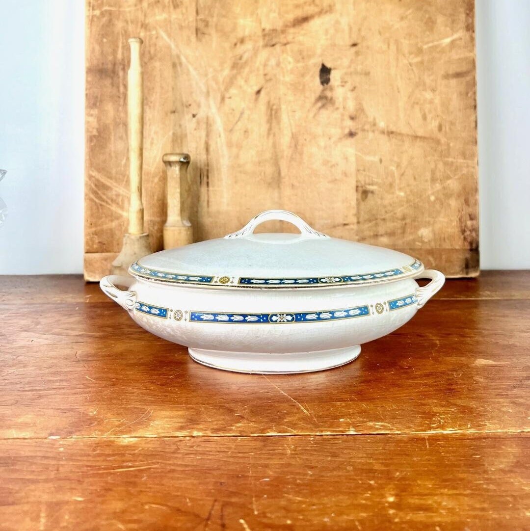 Lovely Vintage Stained & Crazed Mercer China Co Lidded Transferware ...