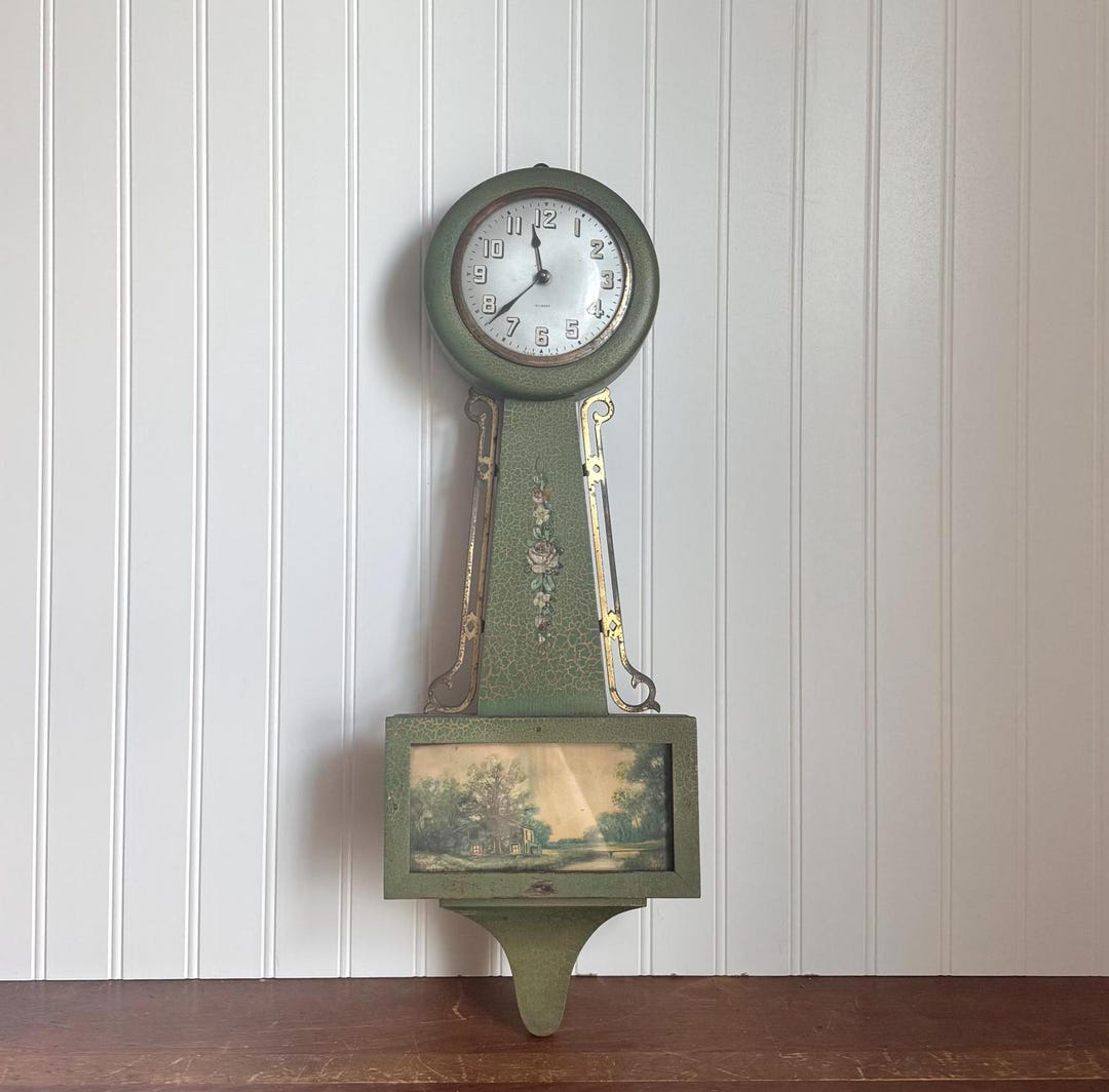 Vintage Gilbert Banjo Clock in Gorgeous Green (untested, Missing Finial ...