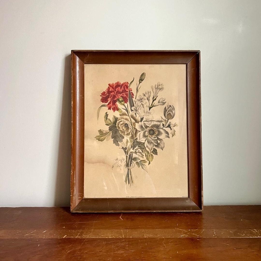 Charming Vintage 1939 I.B. Fischer Co. N.Y.C. Framed Floral Print in ...