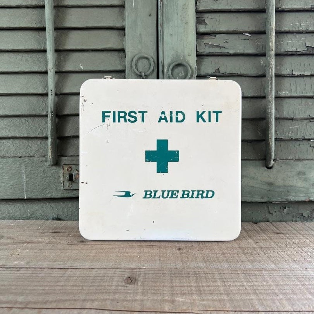 Fantastic White & Teal Vintage Wall Mount Bluebird School Bus First Aid ...