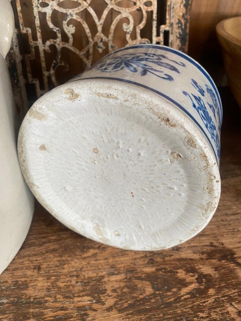 Gorgeous Antique Stoneware Salt Box With Cobalt Transfer no | Etsy