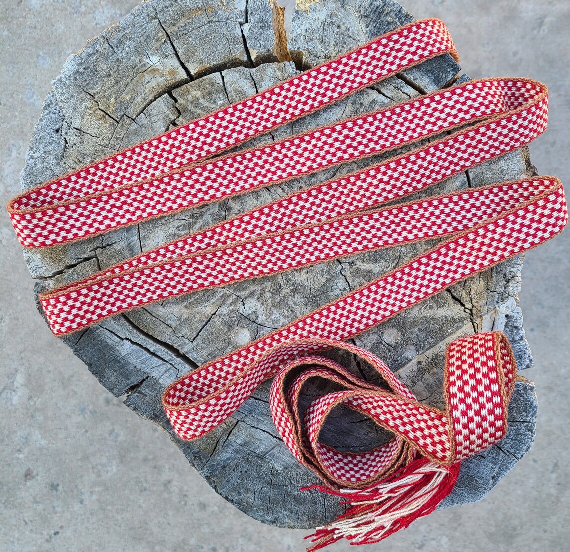 Red and cream checky-pattern belt | Etsy