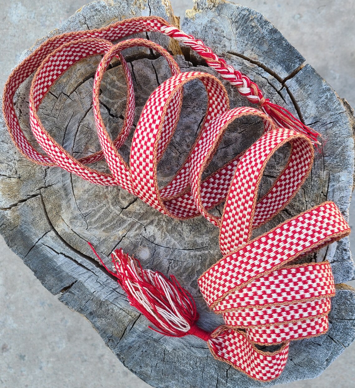 Red and cream checky-pattern belt | Etsy