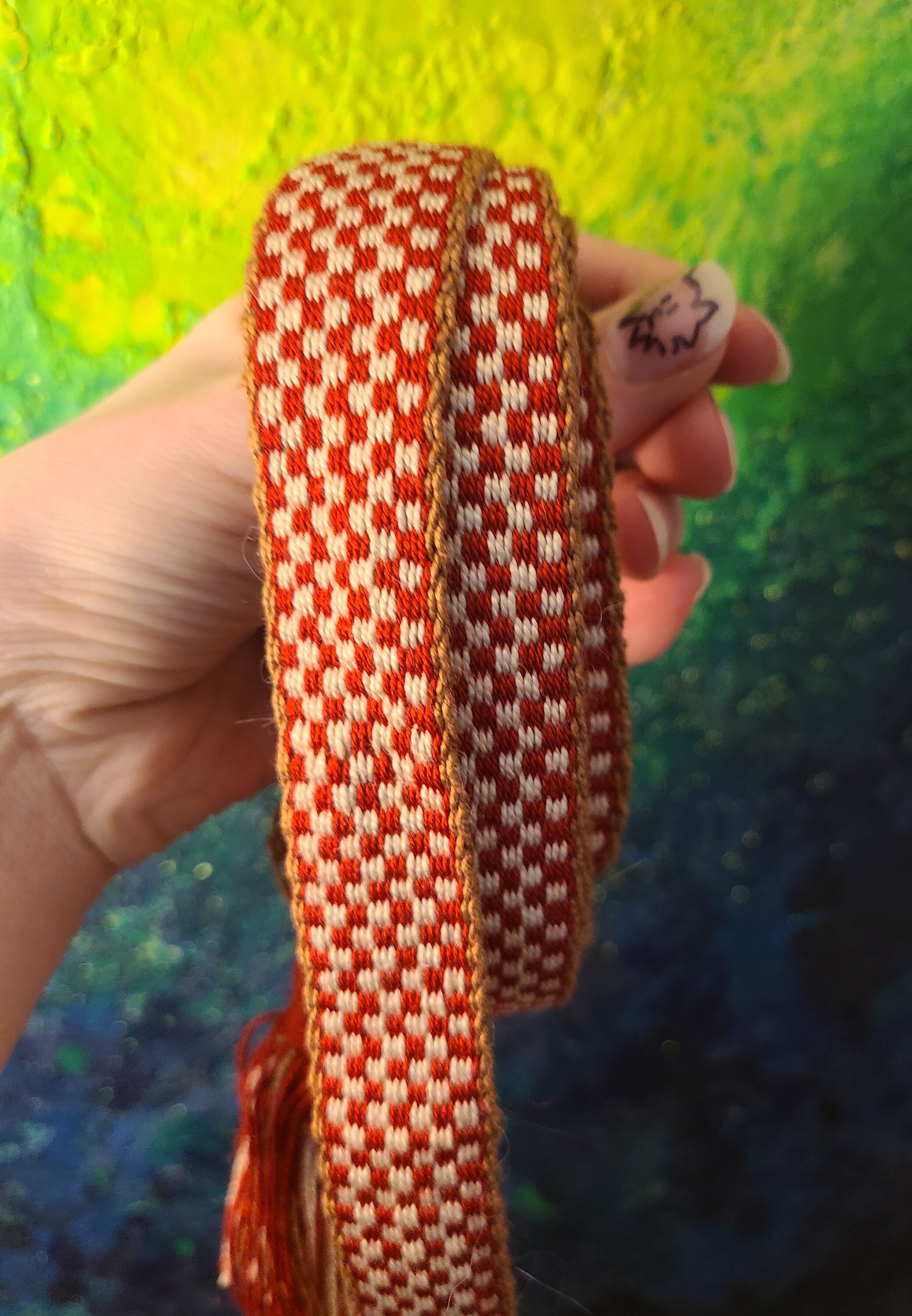 Red and cream checky-pattern belt | Etsy