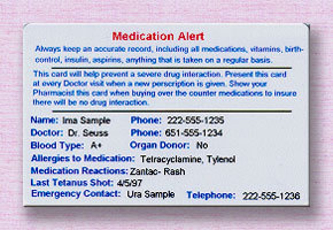 Medication Alert Card - Etsy