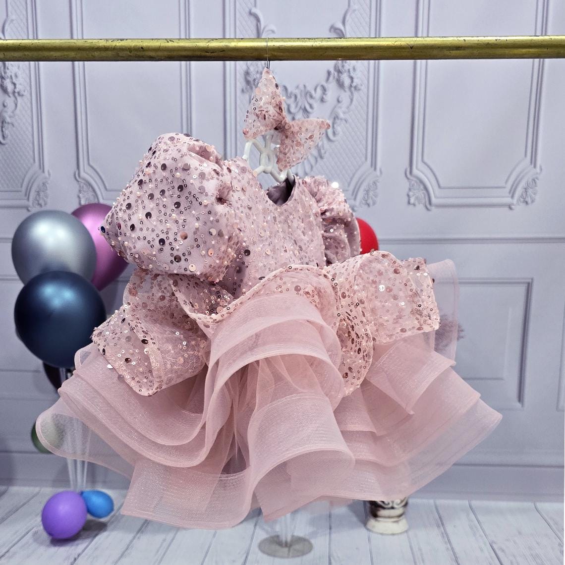 Powder Beaded Tulle Shiny Birthday,party Dress,wedding Dress,baby Dress ...
