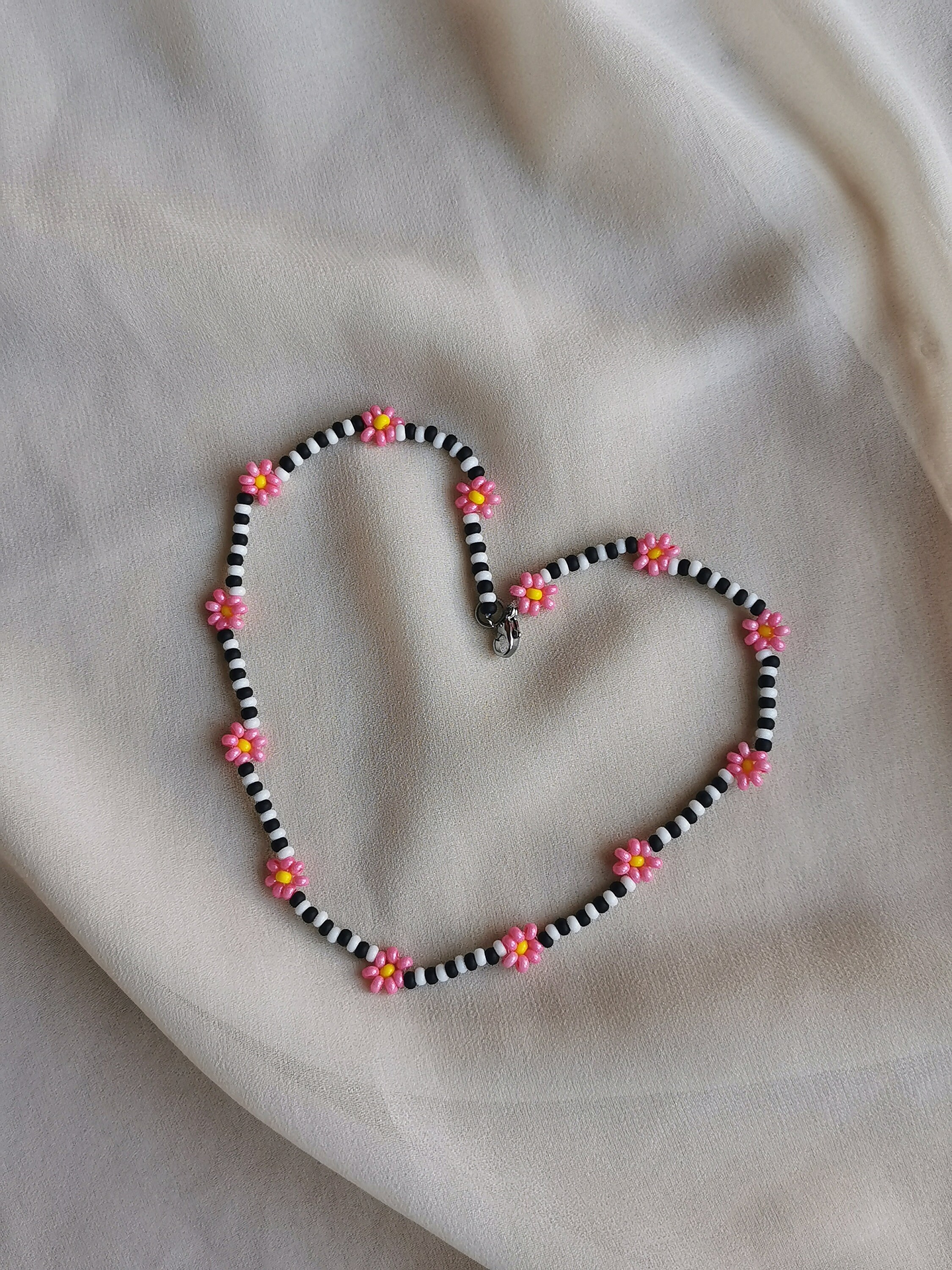 Beaded Daisy Necklace Beaded Flower Jewelry Choker Beaded Pearl ...