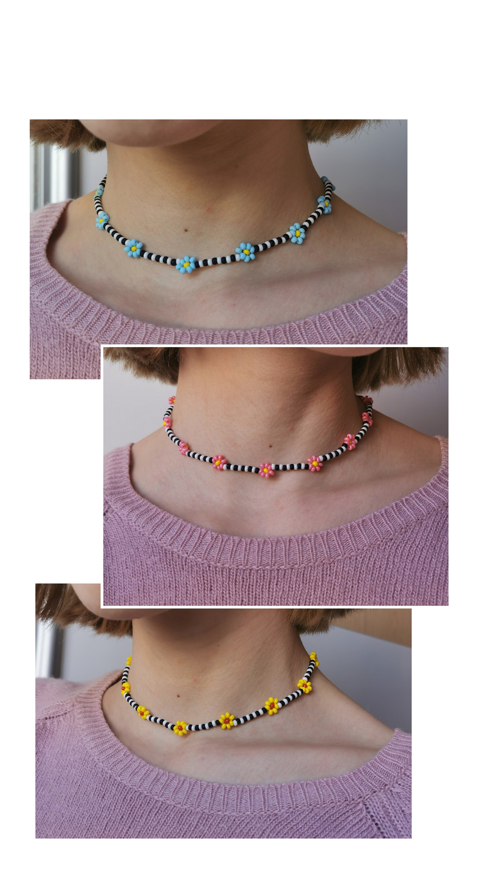 Beaded Daisy Necklace Beaded Flower Jewelry Choker Beaded Pearl ...