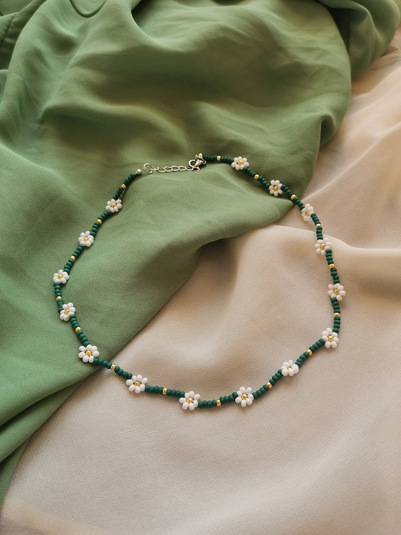 Beaded Daisy Necklace Beaded Flower Jewelry Choker Beaded - Etsy
