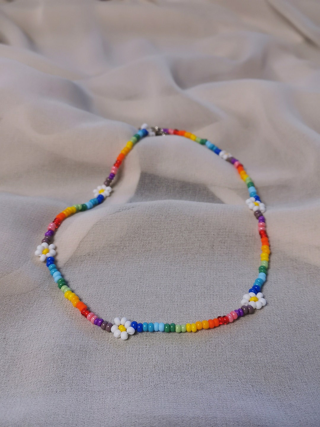 Beaded Daisy Necklace Beaded Flower Jewelry Choker Beaded Pearl ...