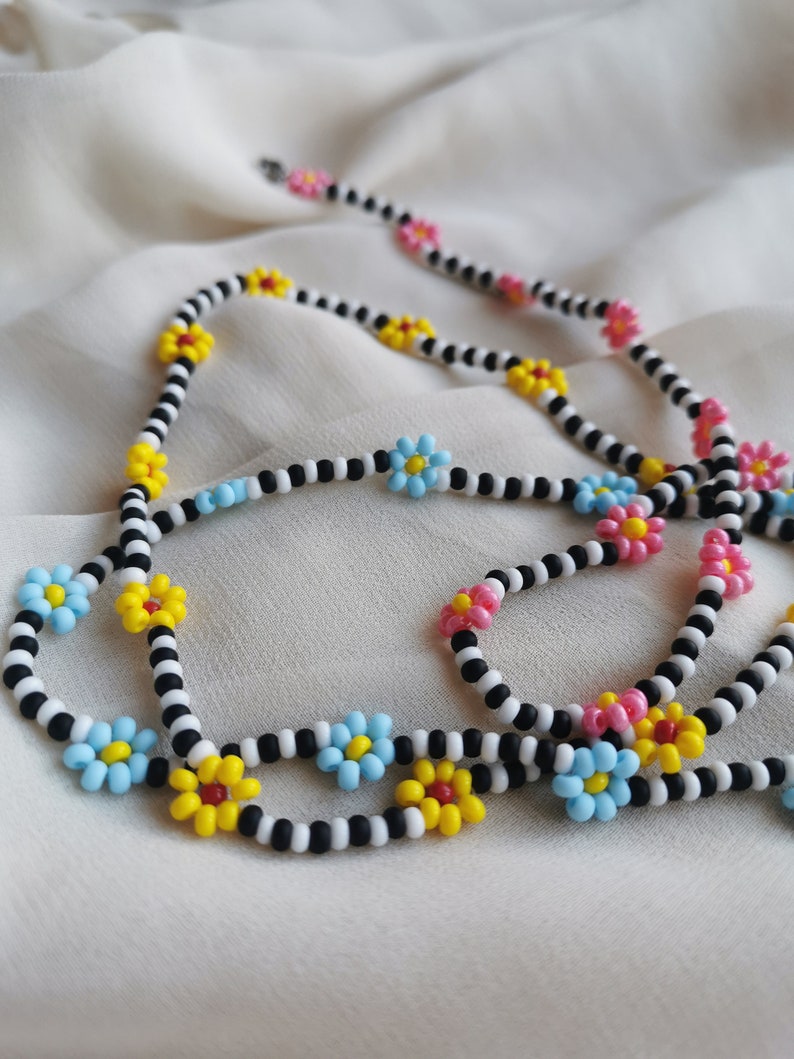 Beaded Daisy Necklace Beaded Flower Jewelry Choker Beaded Pearl ...