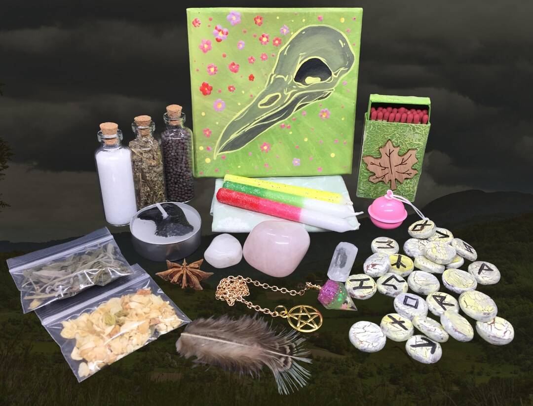 Crow Skull Altar Kit & Box; Deluxe Witchcraft Starter Set Baby Witch ...