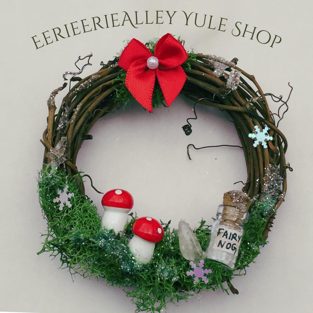 Woodland Wreath Yule Tree Ornament, Whimsical Fairy Mushroom Hanging ...