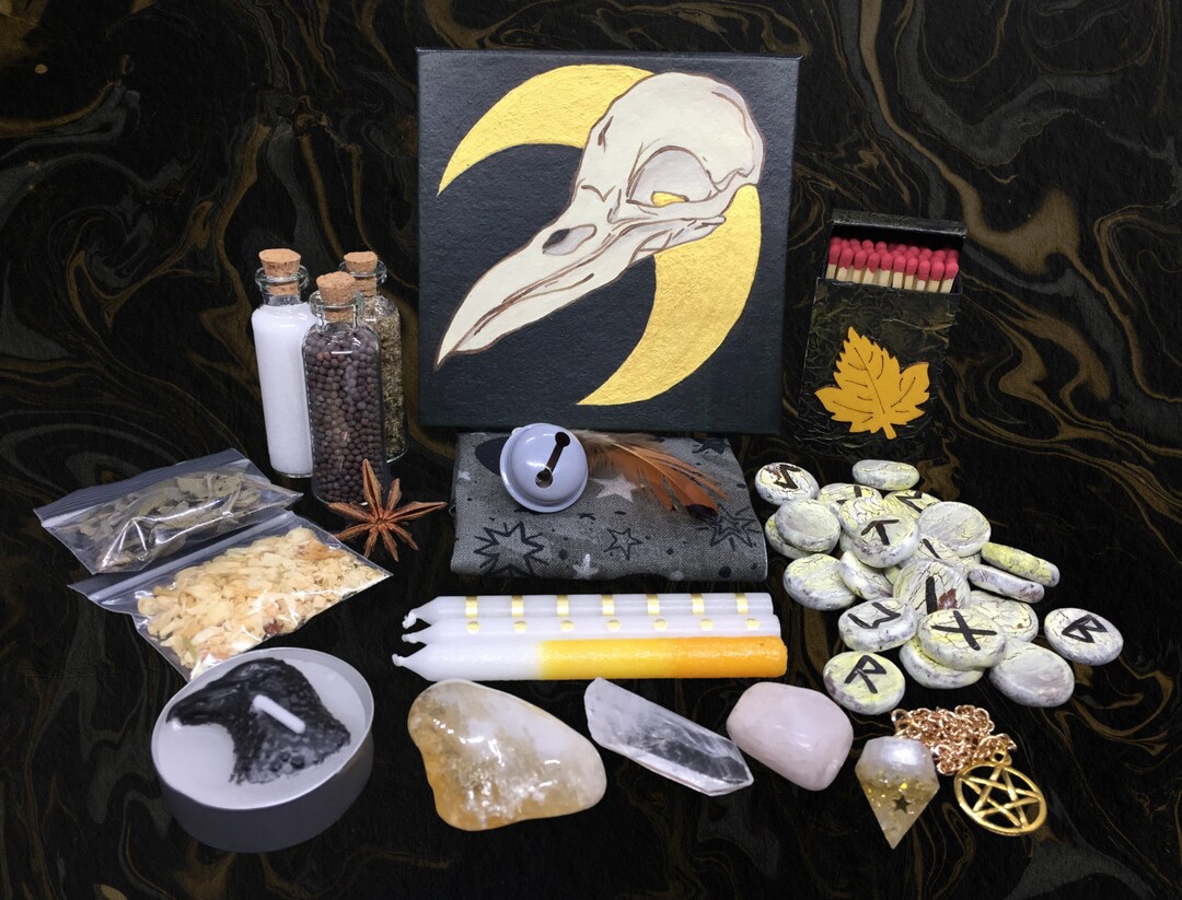 Crow Skull Altar Kit & Box Deluxe Witchcraft Starter Set Baby Witch ...