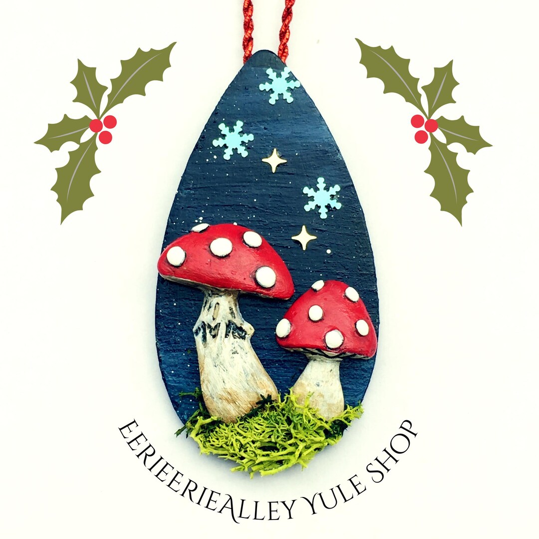 Mushroom Yule Tree Ornament, Whimsical Woodland Fairy Toadstool Hanging ...
