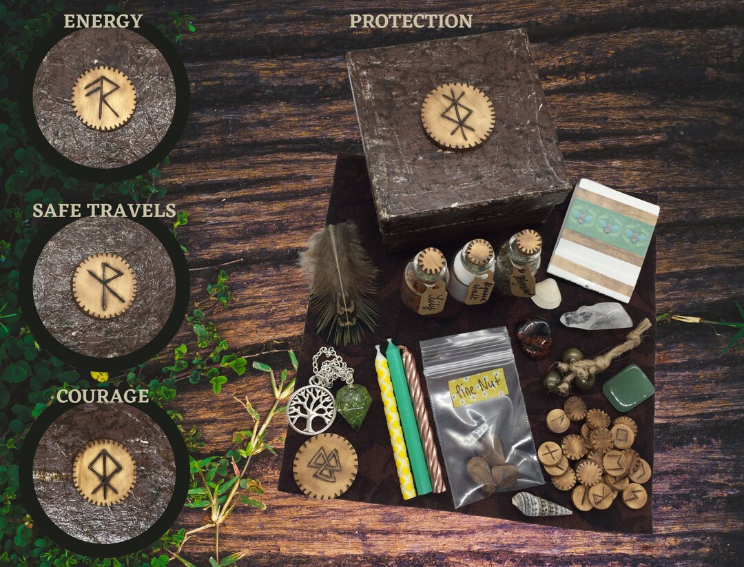 Norse Bind Rune Travel Altar Kit Rustic Viking Portable Alter Box Elder ...