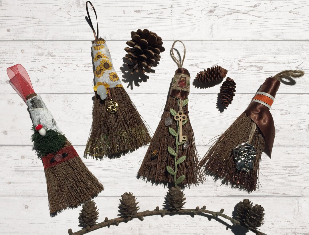 Green Witch Besom- Samhain Altar Decor- Natural Cleansing Broom- Autumn ...