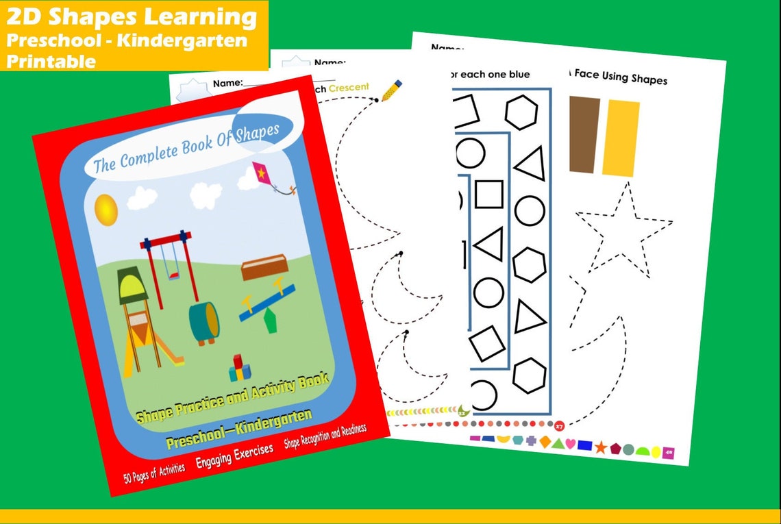 Printable 2D Shapes Worksheets, Preschool 2D Shapes, Trace Shapes, Cut ...