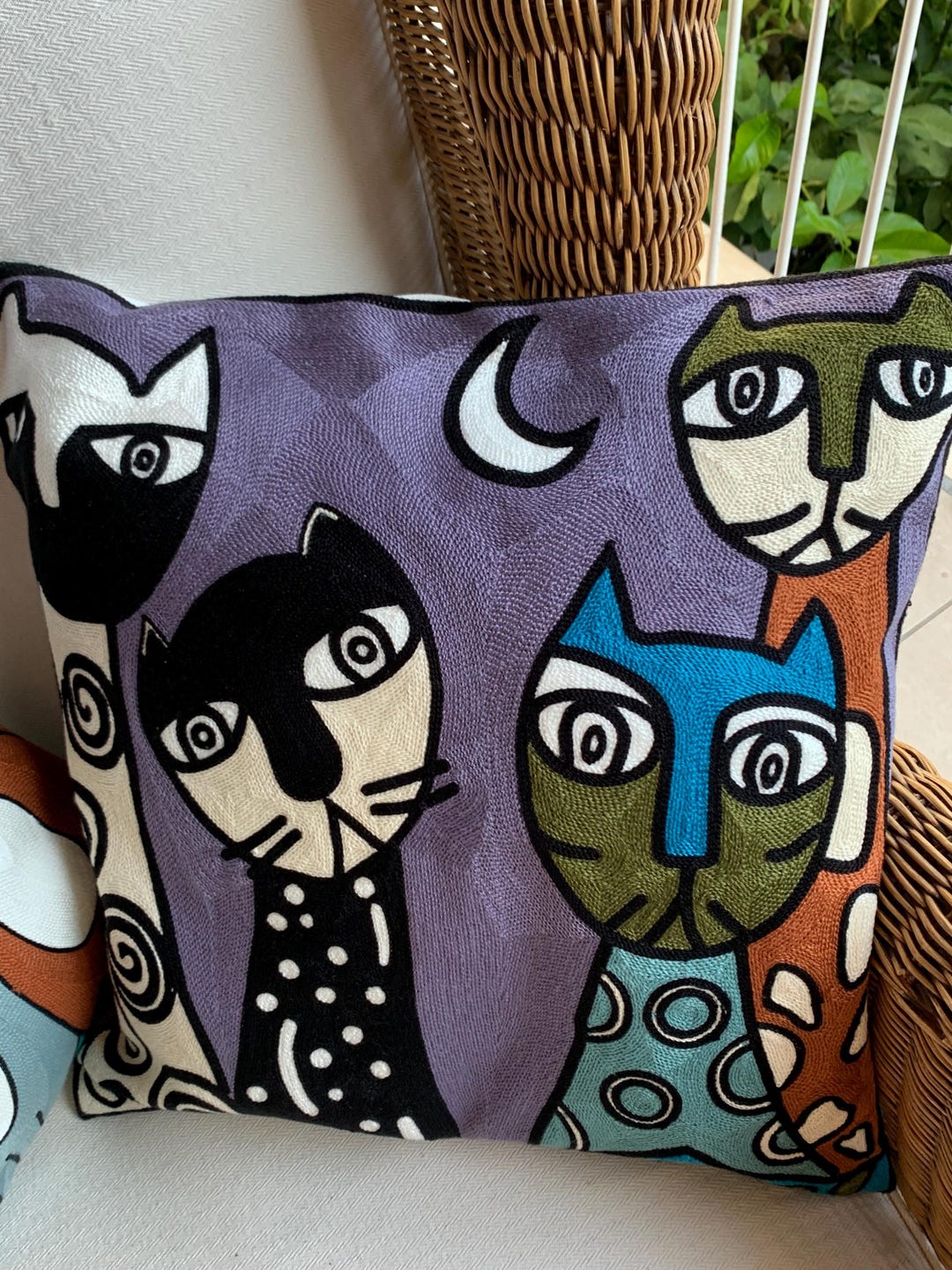 Large Thick Machine Embroidered Cushions With Bold Character Cats ...