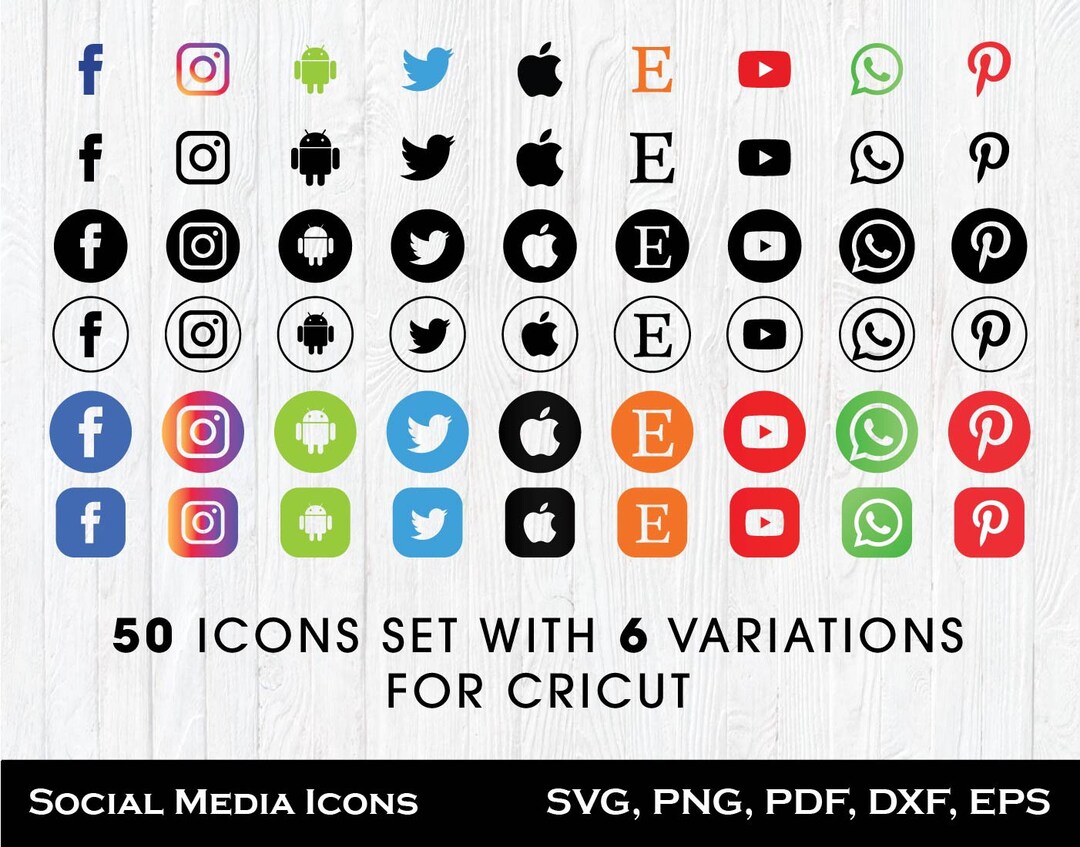 Social Media Icons SVG File Clipart Bundle for Cricut Set of - Etsy ...