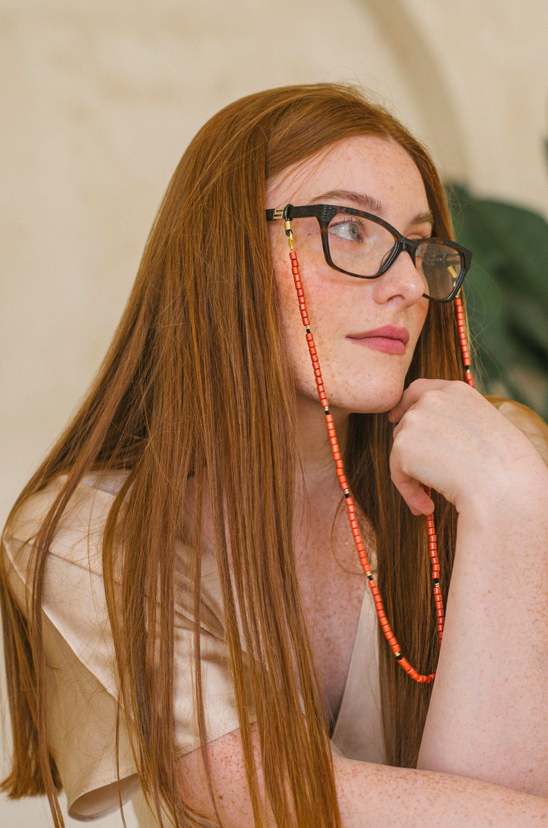 Red Boho Eyeglass Chains Of Ceramic Beads Beaded Mask Eyeglass Holder