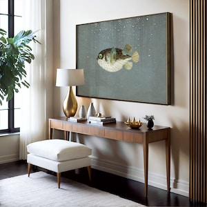 Sage Green Puffer Fish Wall Art, Green Bathroom Wall Decor, Green ...