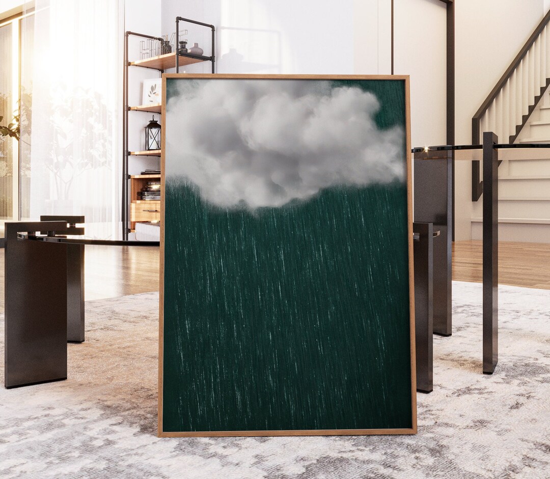 Emerald Green Cloud Wall Art, Rain Cloud Painting, Moody Cloud Green ...