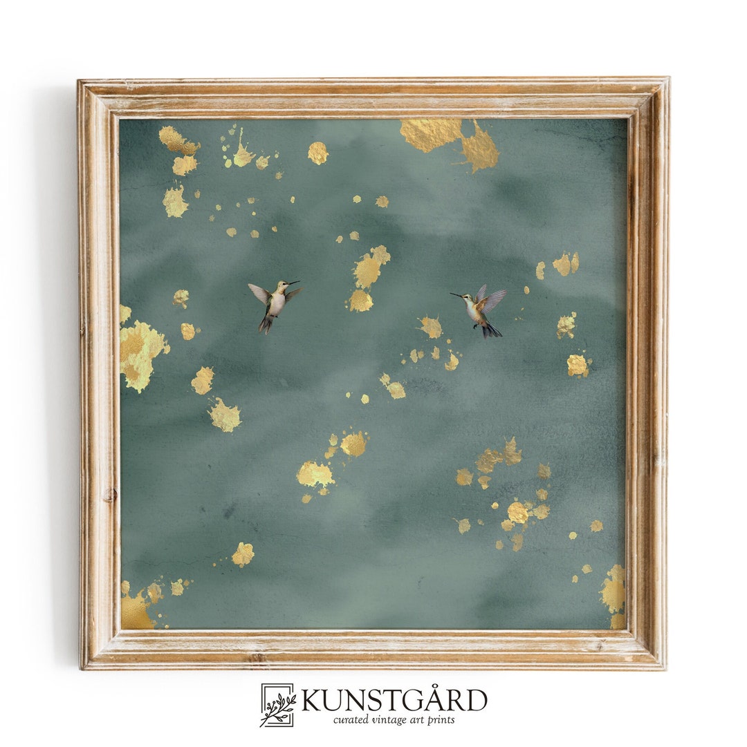 Green Gold Japandi Wall Art, Hummingbird Japanese Print, Sage Green ...