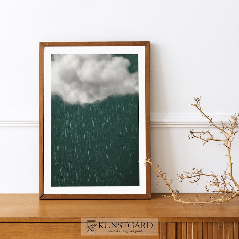 Emerald Green Cloud Wall Art, Rain Cloud Painting, Moody Cloud Green ...