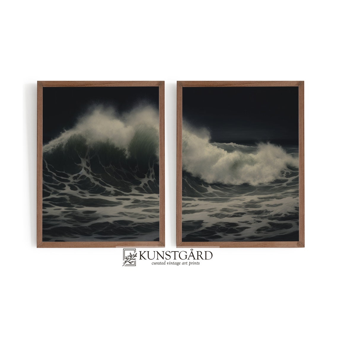 Dark Ocean Painting SET of 2 Prints | Rough Sea Poster | Moody ...