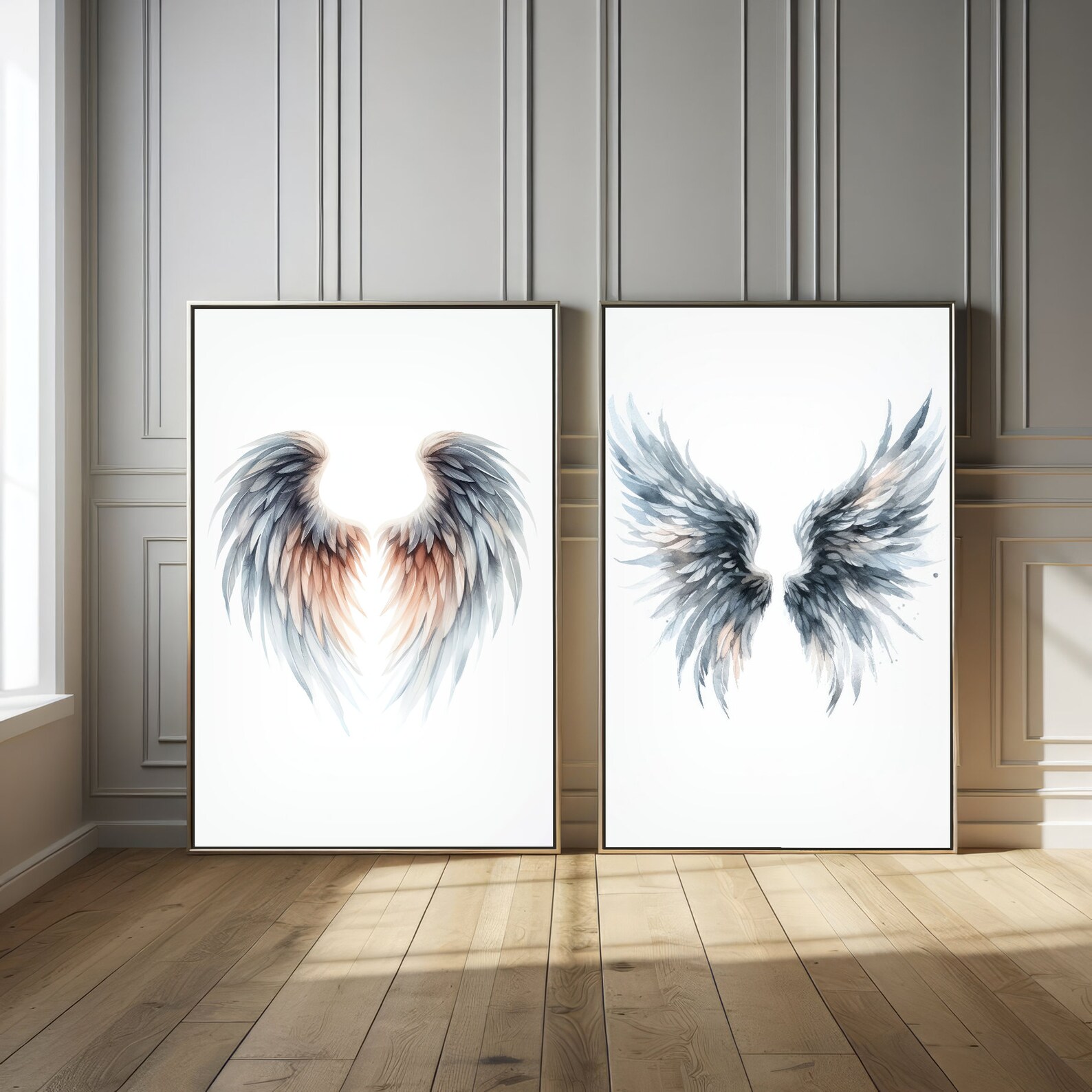 Minimalist Angel's Wings SET of 2, Vertical and Square, Bedroom Decor ...