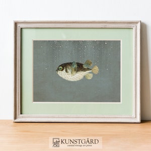 Sage Green Puffer Fish Wall Art, Green Bathroom Wall Decor, Green ...