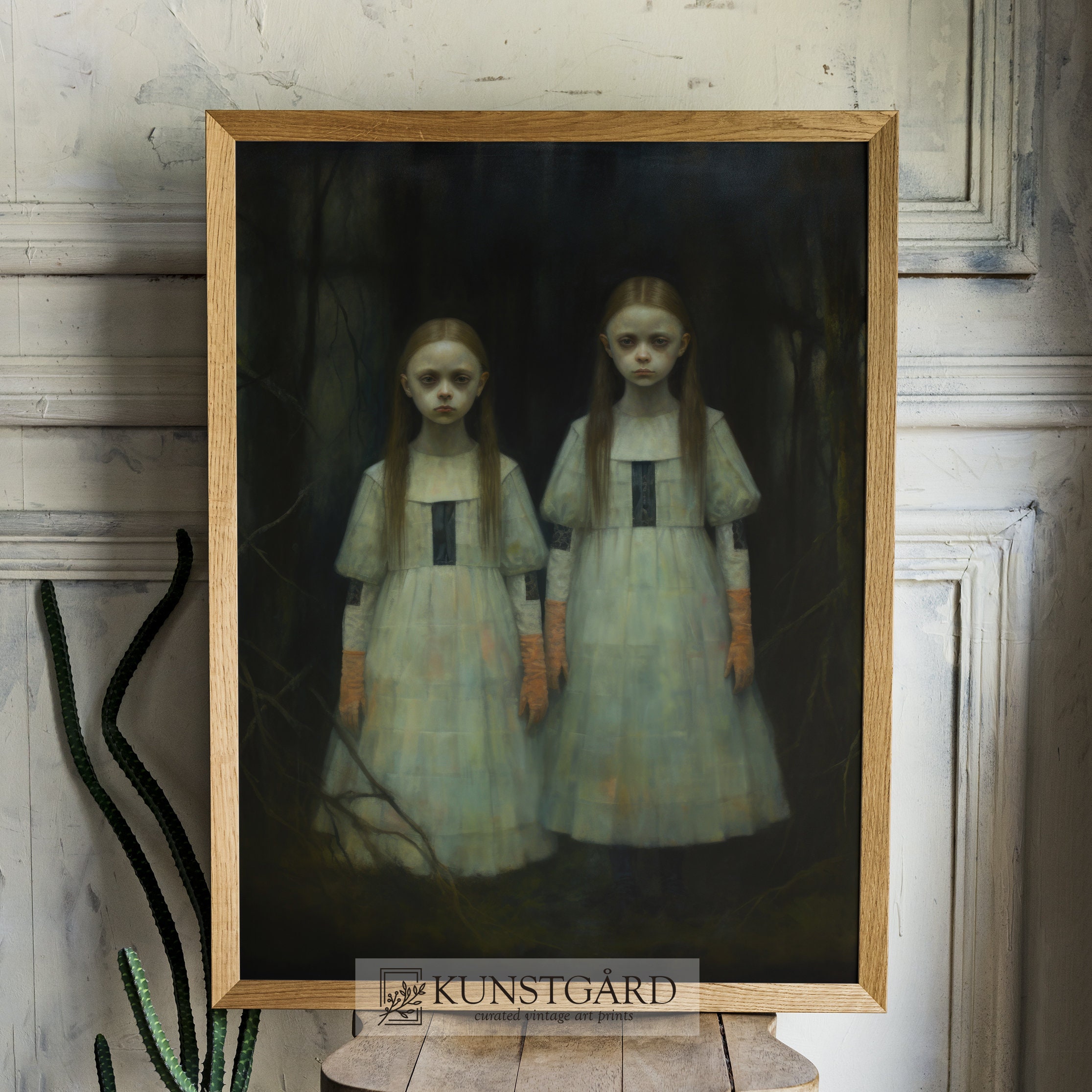 Creepy Ghost Twins Painting Halloween Art Print Haunted - Etsy