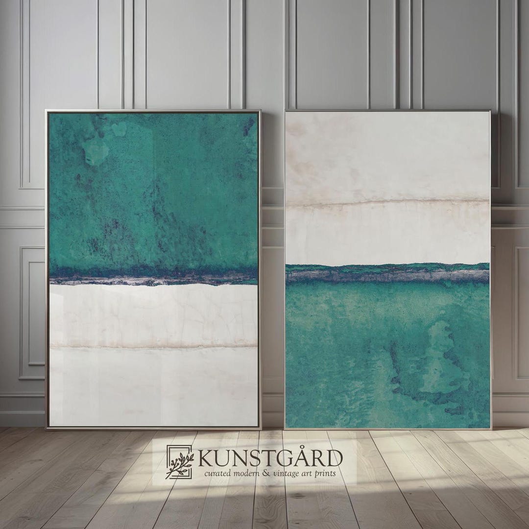 Emerald Green Minimalist Wabi Sabi SET of 2, Green Beige Abstract ...