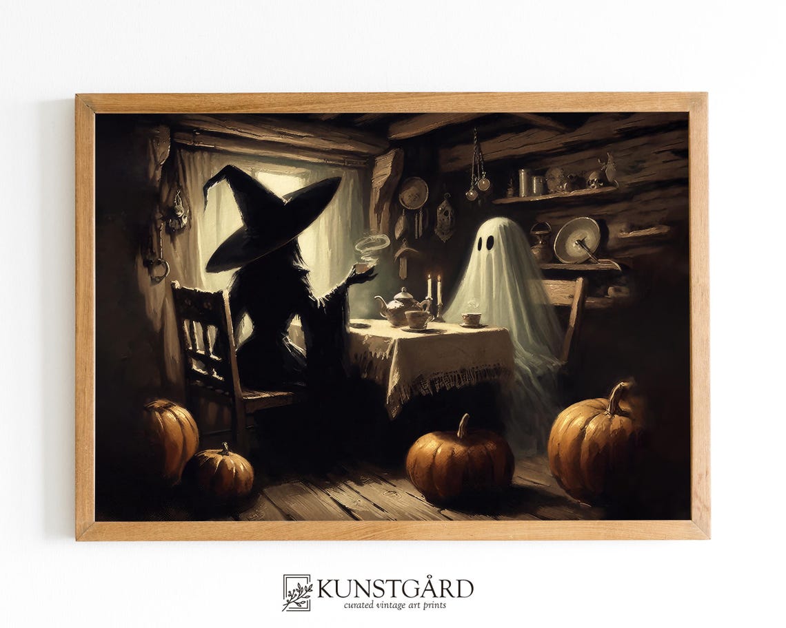 Halloween Witch Wall Art, Rustic Halloween Print, Moody Witch Ghost ...